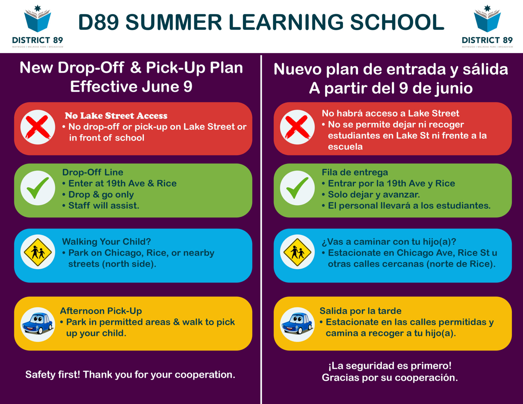 District 89 - Summer School-NEW Drop-Off & Pick-Up Procedures